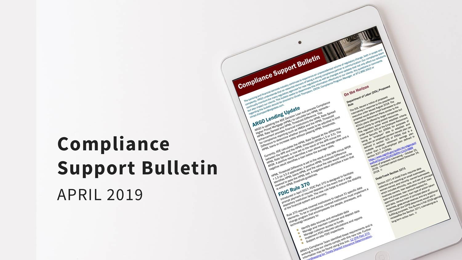 ARGO Compliance Support Bulletin April 2019 ARGO Compliance Support Bulletin April 2019